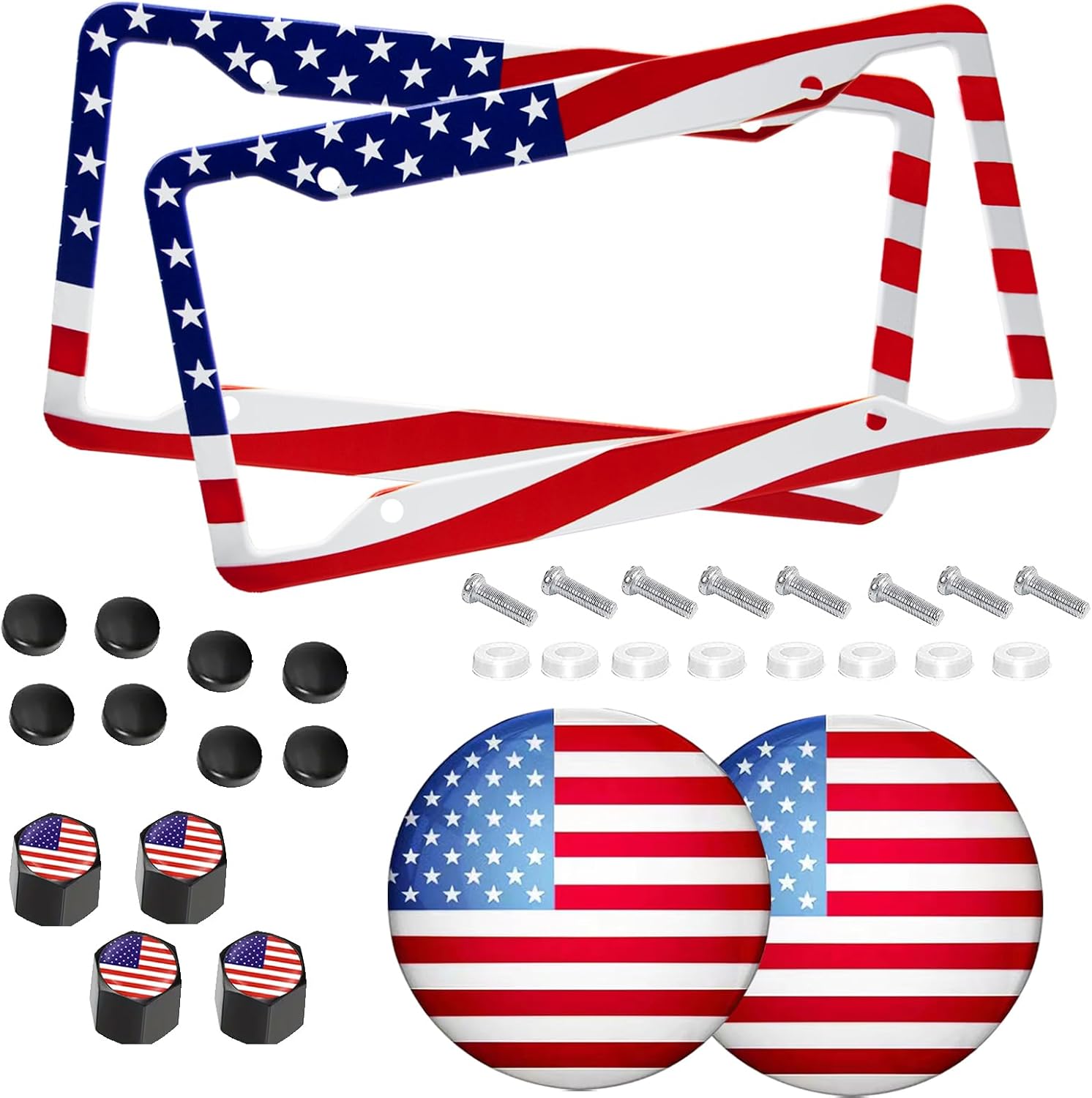 Amazon.com: American Flag License Plate Frame 2PCS Red License Plate ...