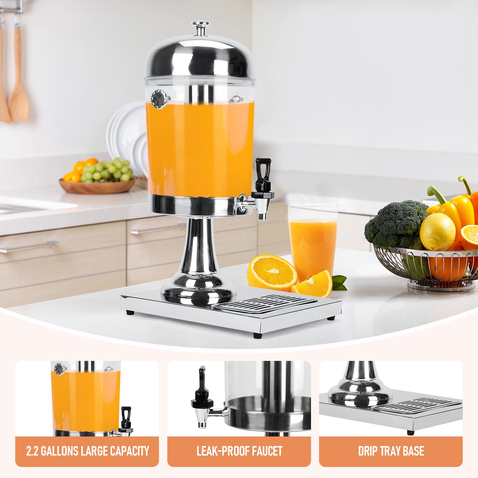 Nisorpa Beverage Dispenser with Stand, 2.2 Gallon 8-L Party Drink ...