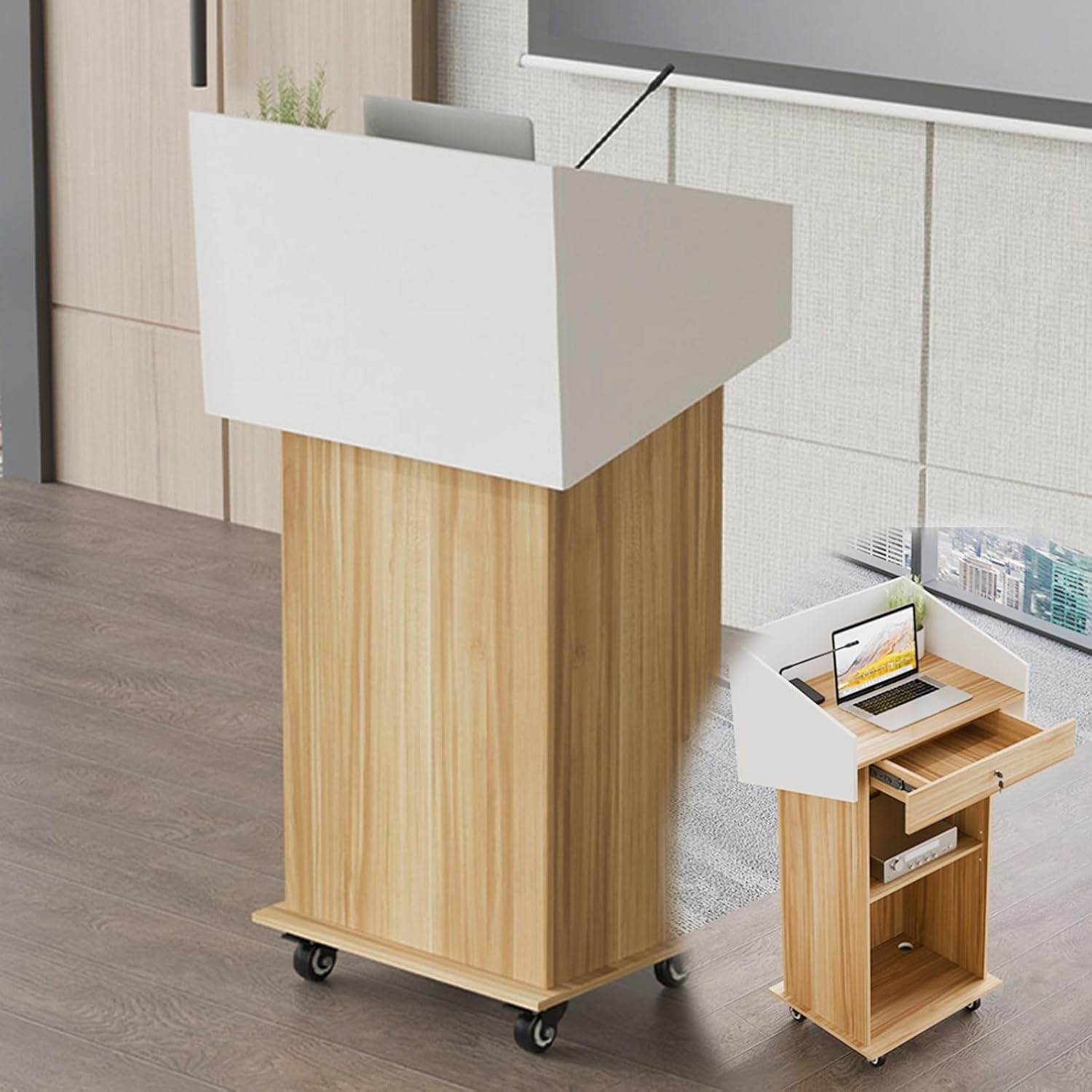 Amazon.com: Reception Desk, Modern Retail Counter, Wooden Podium Stand ...