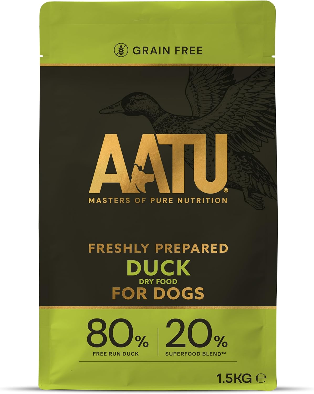 AATU 80/20 Complete Dry Dog Food, Duck 1.5kg - Dry Food Alternative to ...