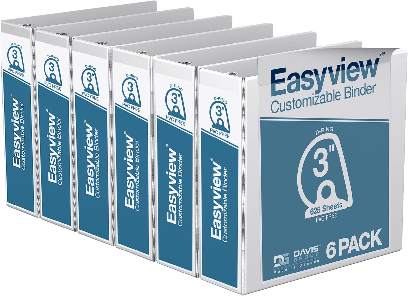 EasyView Premium Angled D-Ring 3-Inch Binders with Clear-View Covers ...