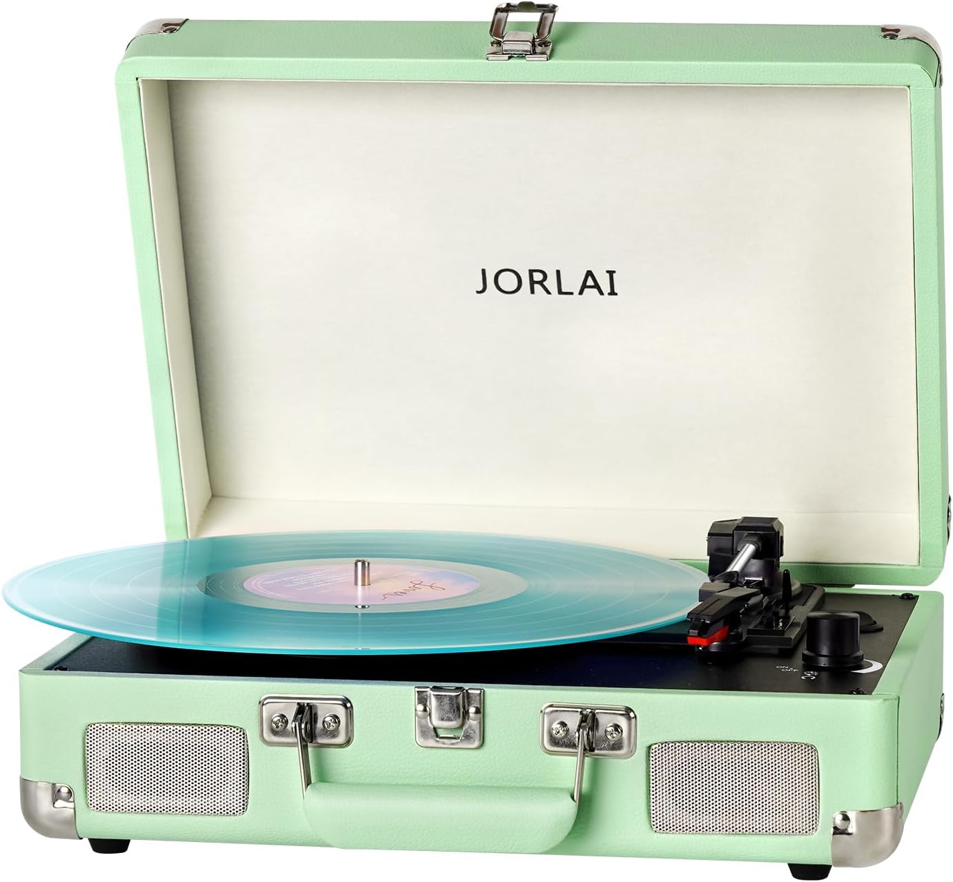 Amazon.com: JORLAI 3-Speed Record Player Green Portable Suitcase ...
