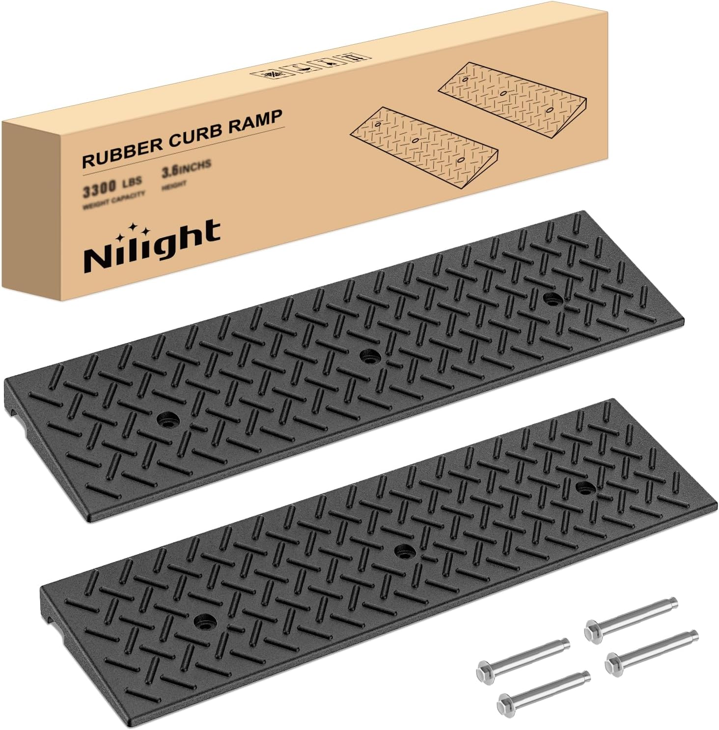 Amazon.com: Nilight 1.6" Rise Curb Ramps, Heavy Duty Rubber Driveway ...