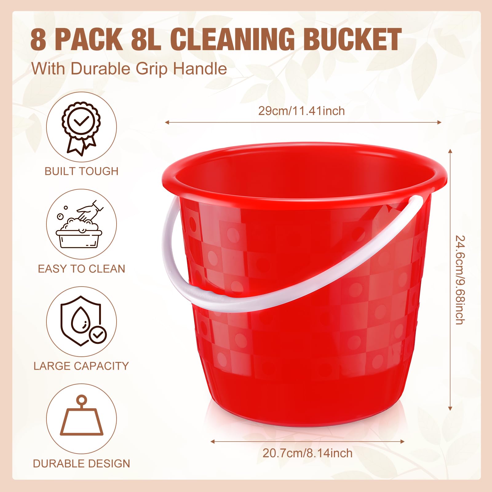 Bokon Plastics Round Buckets 8QT Cleaning Bucket Heavy Duty Sturdy Pail ...