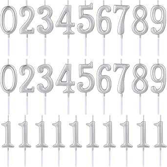 Amazon.com: 28 PCS Number Birthday Candles Silver Number Candles Cake ...