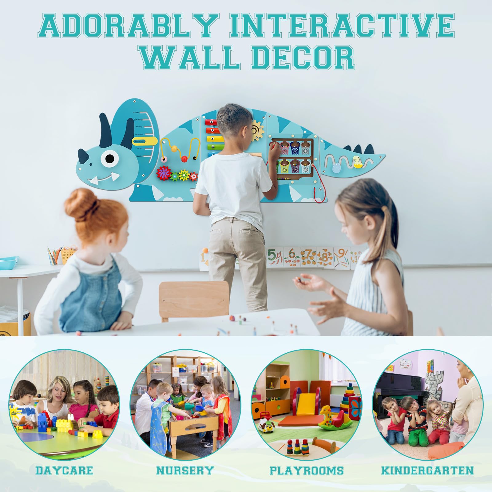 Snapklik.com : Dinosaur Sensory Wall Panel, 10-in-1 Wall Busy Board ...