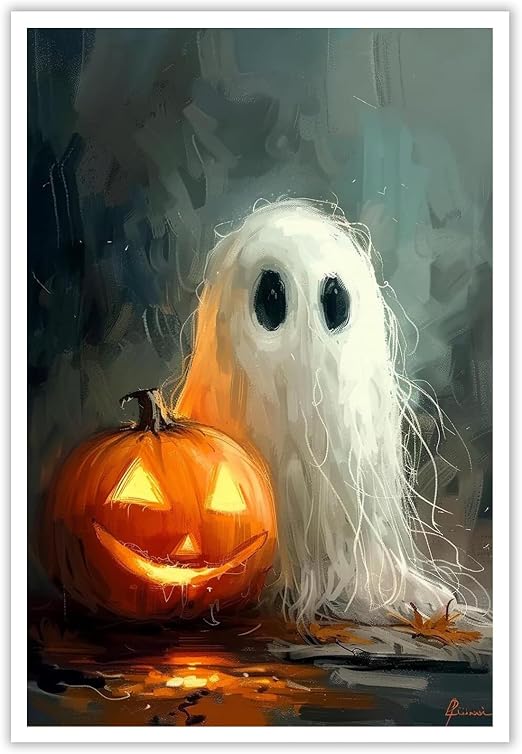 Amazon.com: Htdsks Retro Wild Spooky Ghost With Pumpkin Lantern Posters ...