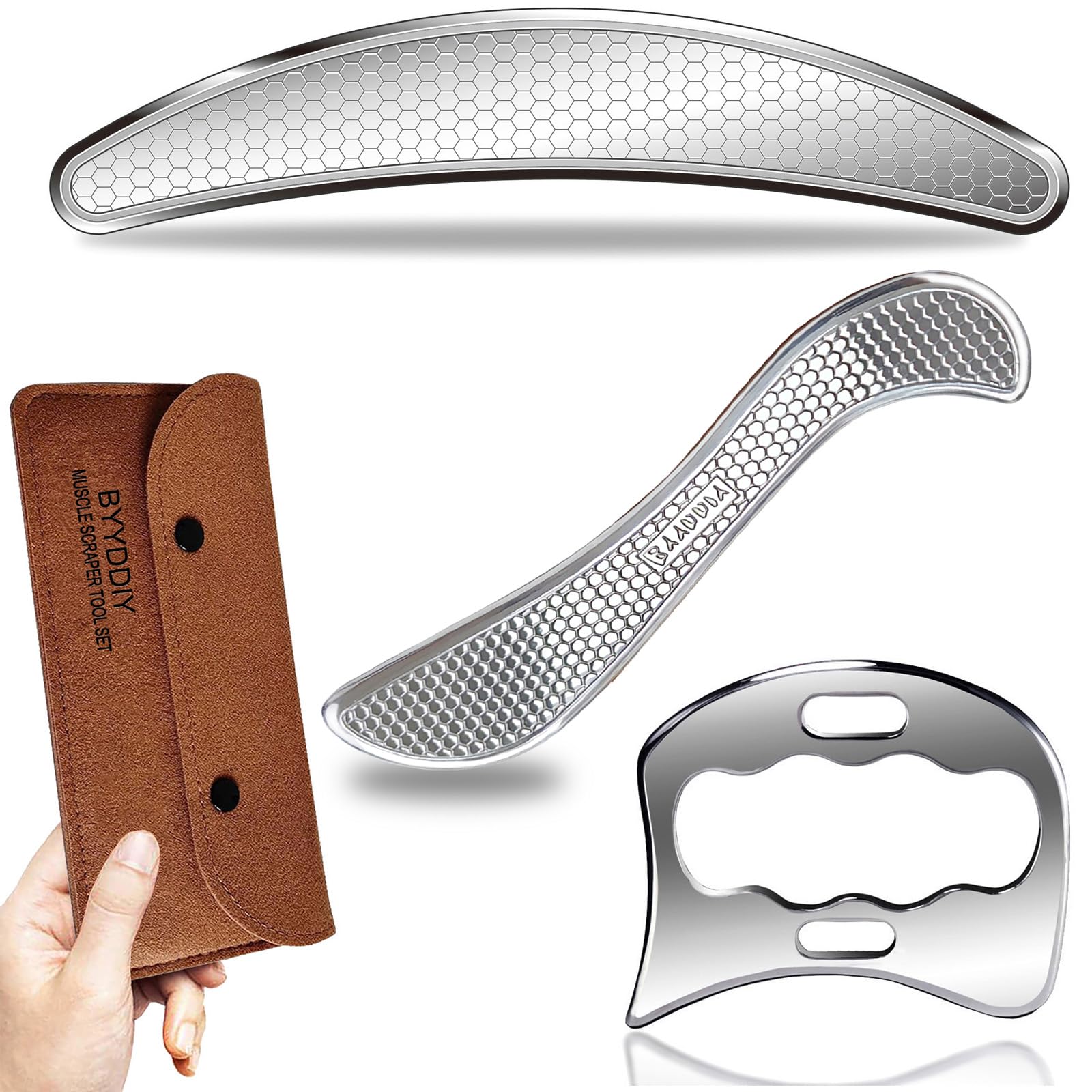 BYYDDIY 3 in 1 Stainless Steel Muscle Scraper Tools Set,Scraping ...