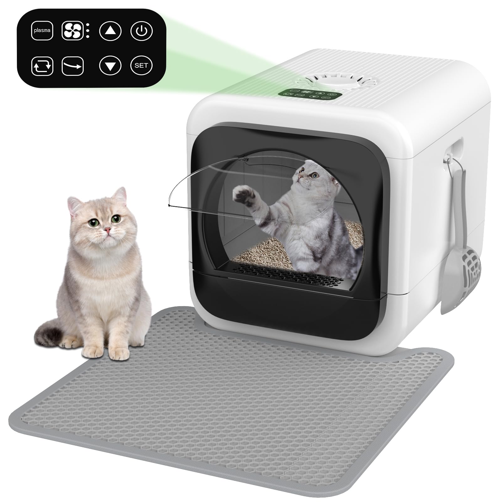 Smart Cat Litter Box, Odor Control Litter Box with Lid, Kitty Litter ...