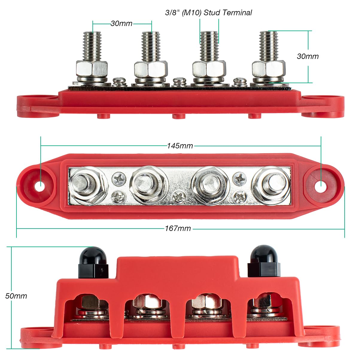 3/8 Power Distribution Connecting Blocks Bus Bar 250A 12V 4 Studs ...