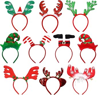 YIICUZP 10 Pack Christmas Headbands Christmas Party Hats Costume ...