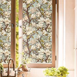 Amazon.com: White Magnolia Floral Tree Light Blule Window Films ...