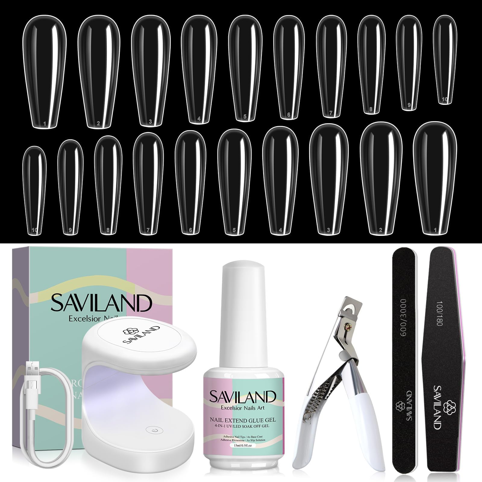 Amazon.com: SAVILAND Gel X Nail Kit for Beginner: Long Coffin Nail Tips ...