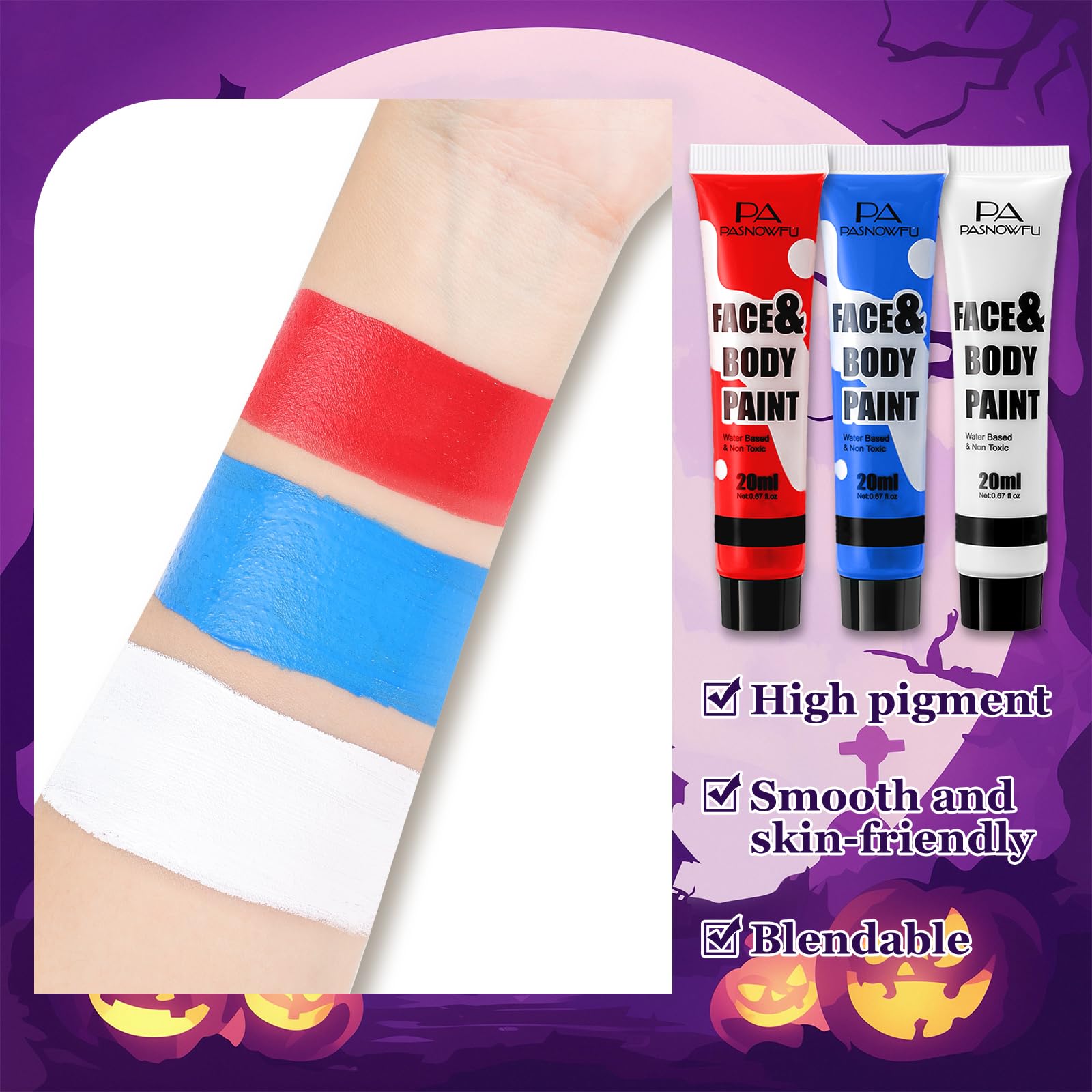Snapklik.com : PASNOWFU Red White Blue Face Paint - Professional Water ...