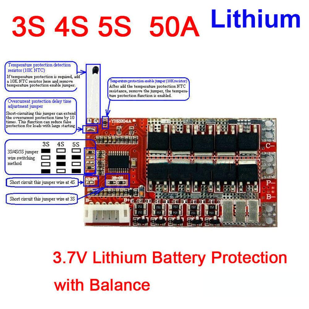 4S 50A w/Balance 3.7V 18650 Lithium Battery Cell PCB BMS Protection ...
