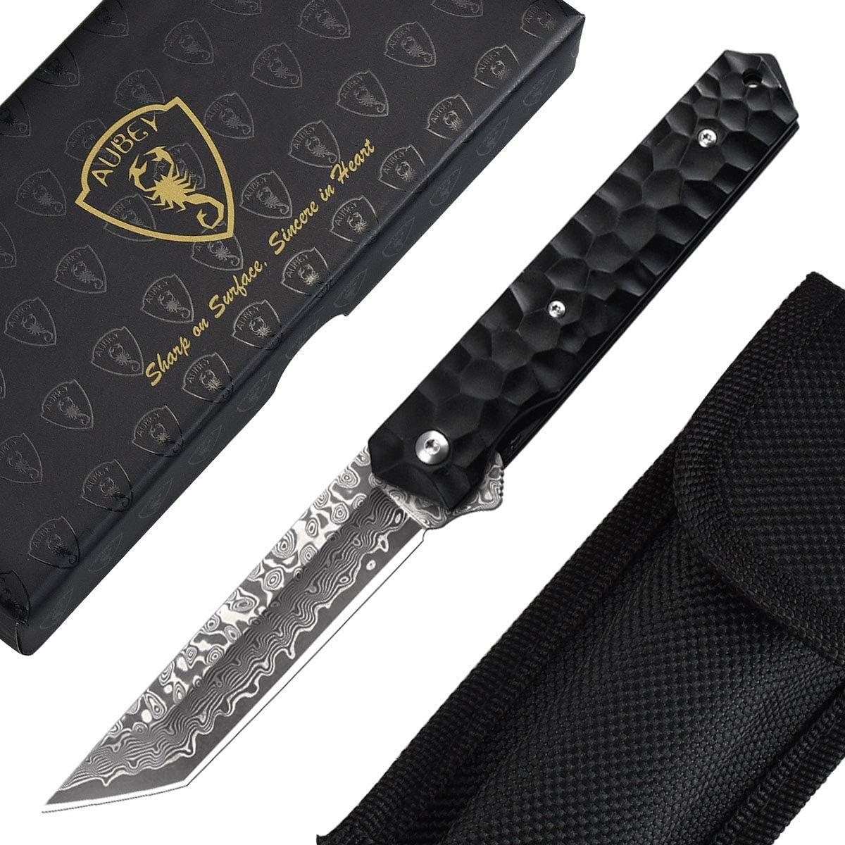 DRACHENADER Damast Taschenmesser Tanto hochwertiges Klappmesser Slim ...