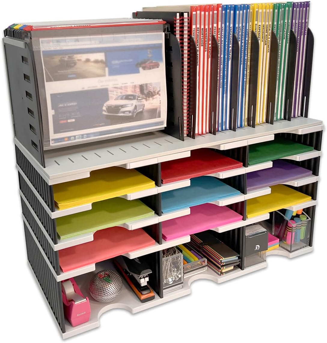 Amazon.com : Desktop Organizer 9 Letter Tray Sorter, Riser Storage Base ...