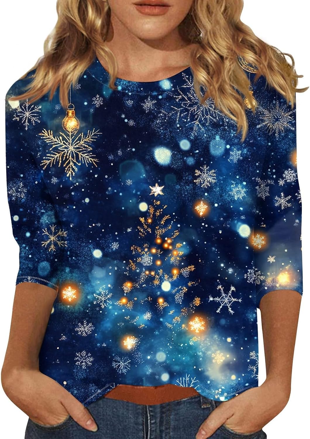 Womens Christmas Shirts Printed Tshirts Tops Trendy Christmas Tree 3/4 ...