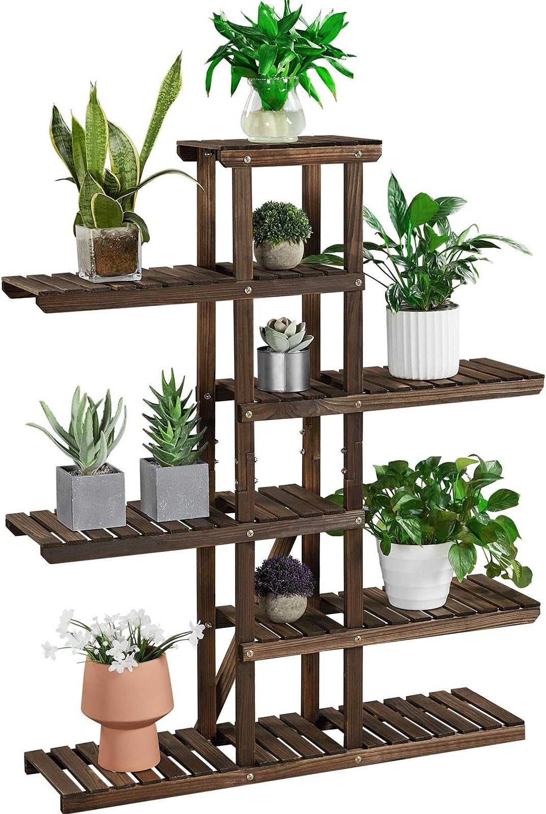 Yaheetech Scaffale Porta Piante Vasi Fiori in Legno con Ruote 9 Ripiani ...