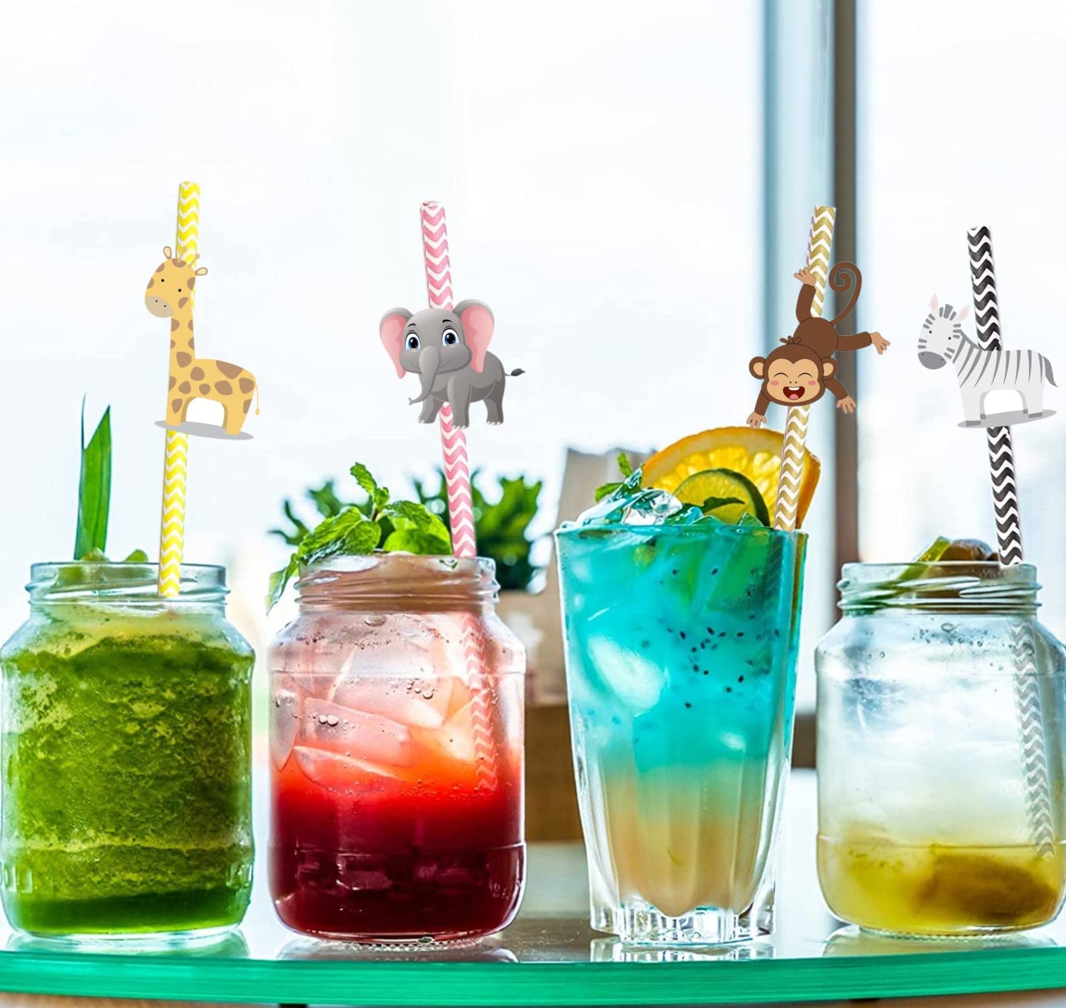 Striped Paper Drinking Straws, Jungle Animal Paper Party Straws For ...