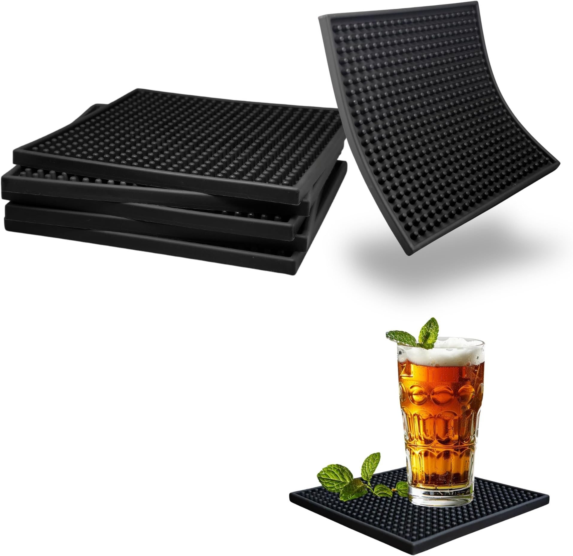 Amazon.com: TOSSOW Square Drink Coaster with Holder（ Set of 6pcs） Black ...