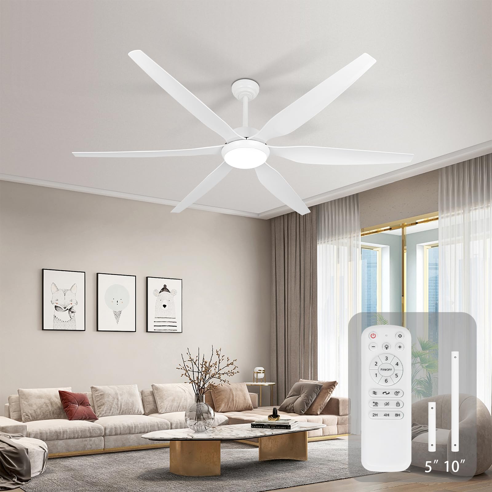 Amazon.com: Wozzio 65 Inch Ceiling Fan with Lights and Remote,6 Blades ...