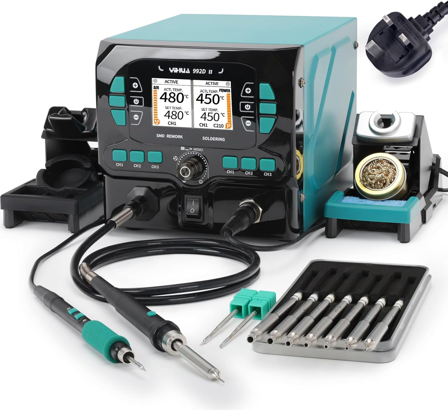 YIHUA 992D-II 2-IN-1 Precision Soldering Kit with Hot Air Pencil & C210 ...