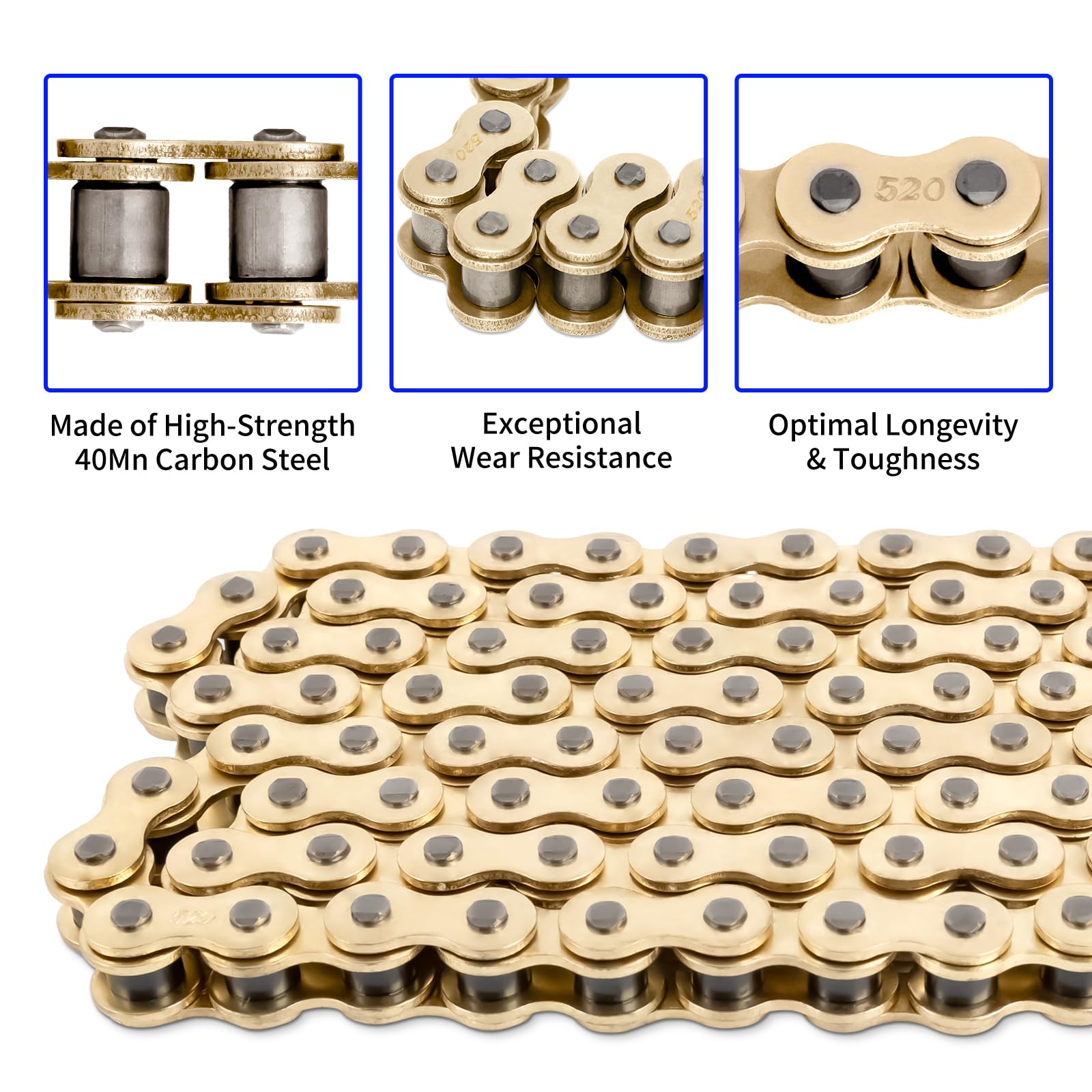 Snapklik.com : Belleone 520 Gold Motorcycle Chain 112 Links