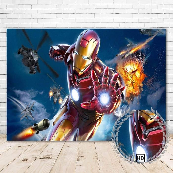 Buy YouRan Super Hero Iron Man Backdrop for Birthday Party 7x5 Vinyl ...