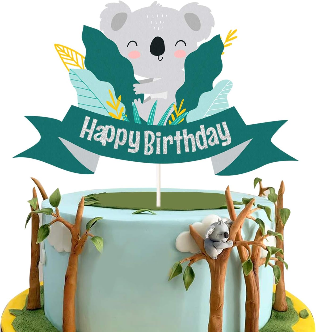 Amazon.com: Glitter Koala Happy Birthday Cake Topper,Wild Animal Theme ...