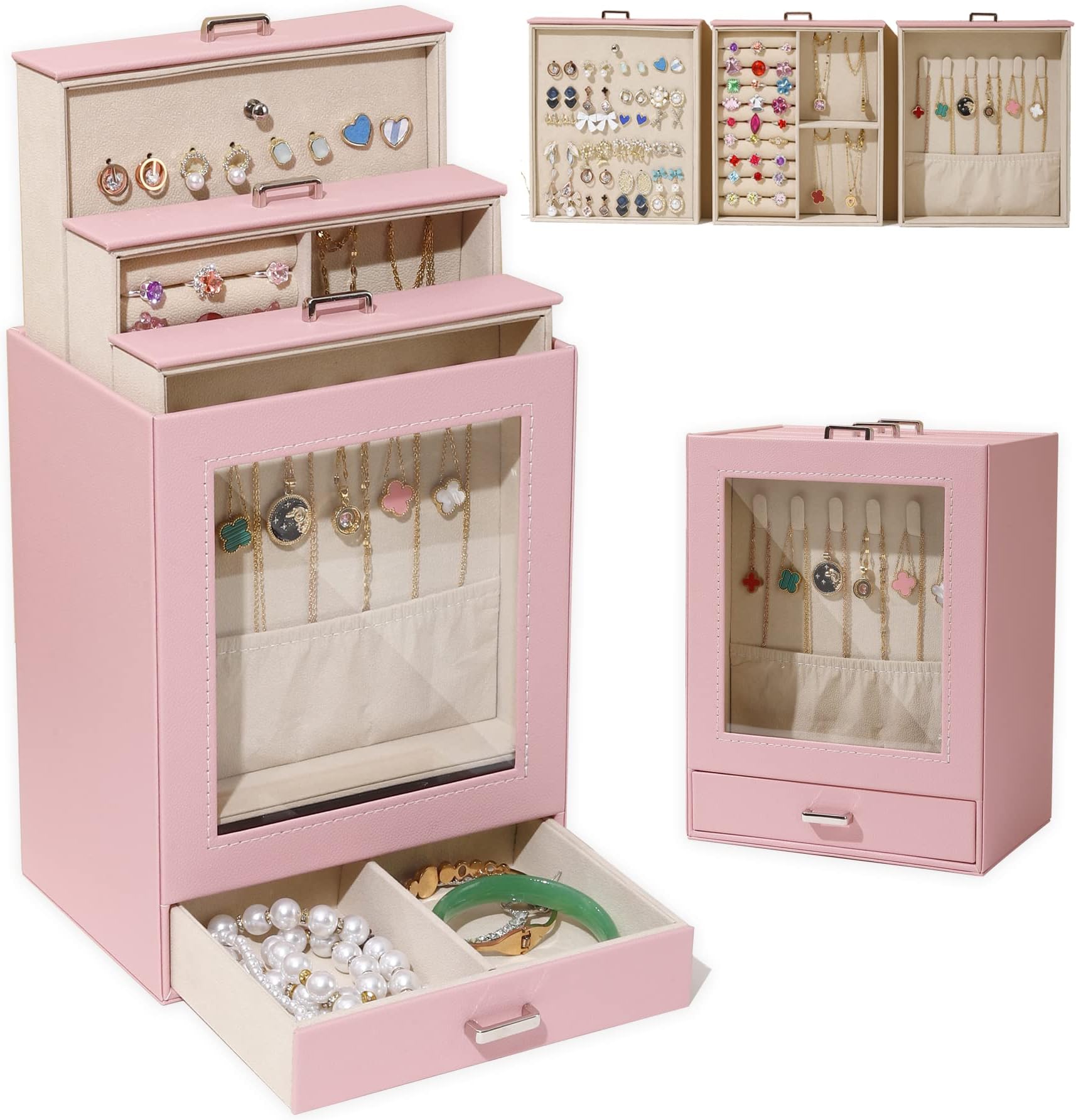 Amazon.com: Tian Ye Zhou Vertical Pink Jewelry Box For Men and Women ...