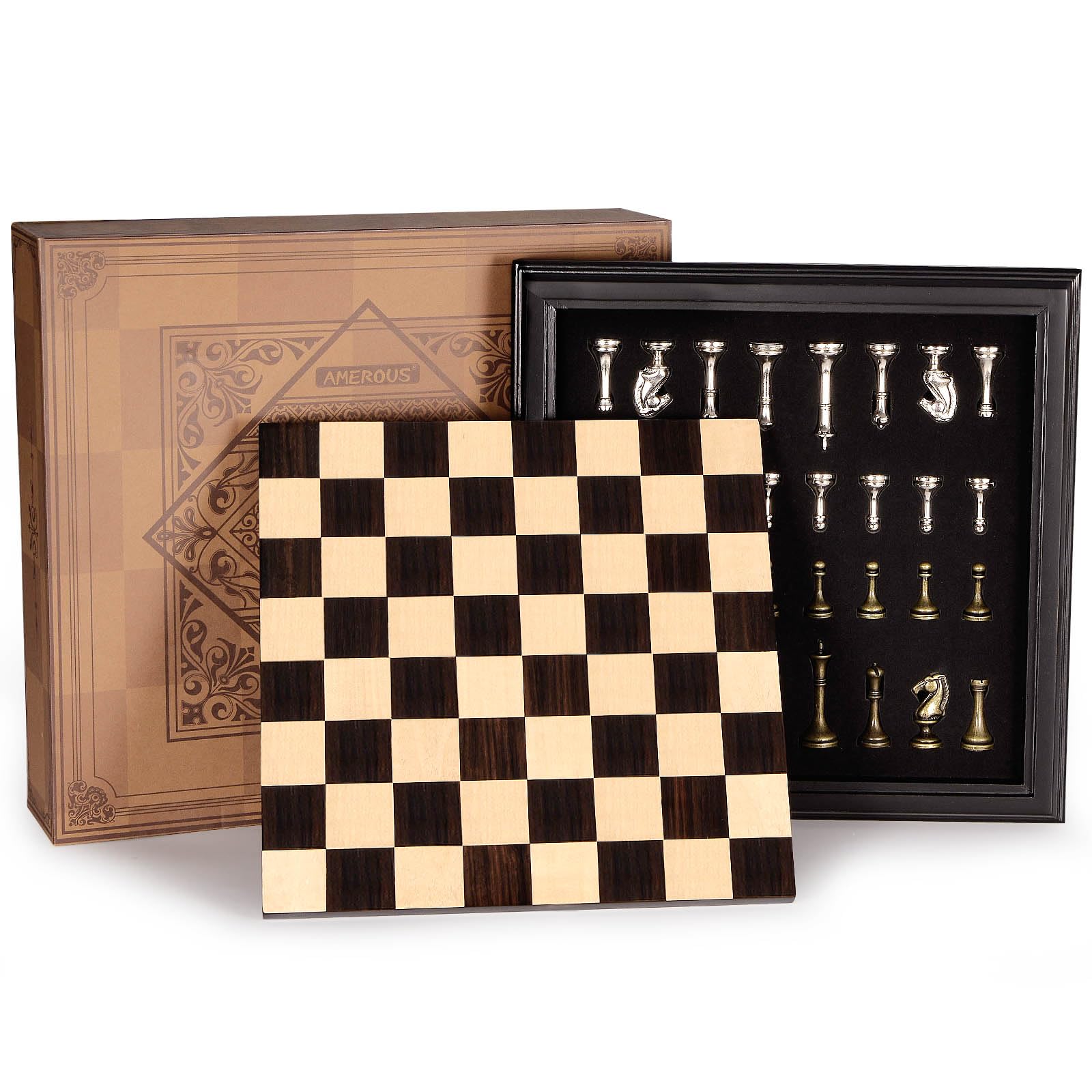 Amazon.com: AMEROUS 12.5 inches Wooden Chess Set with Metal Chess ...
