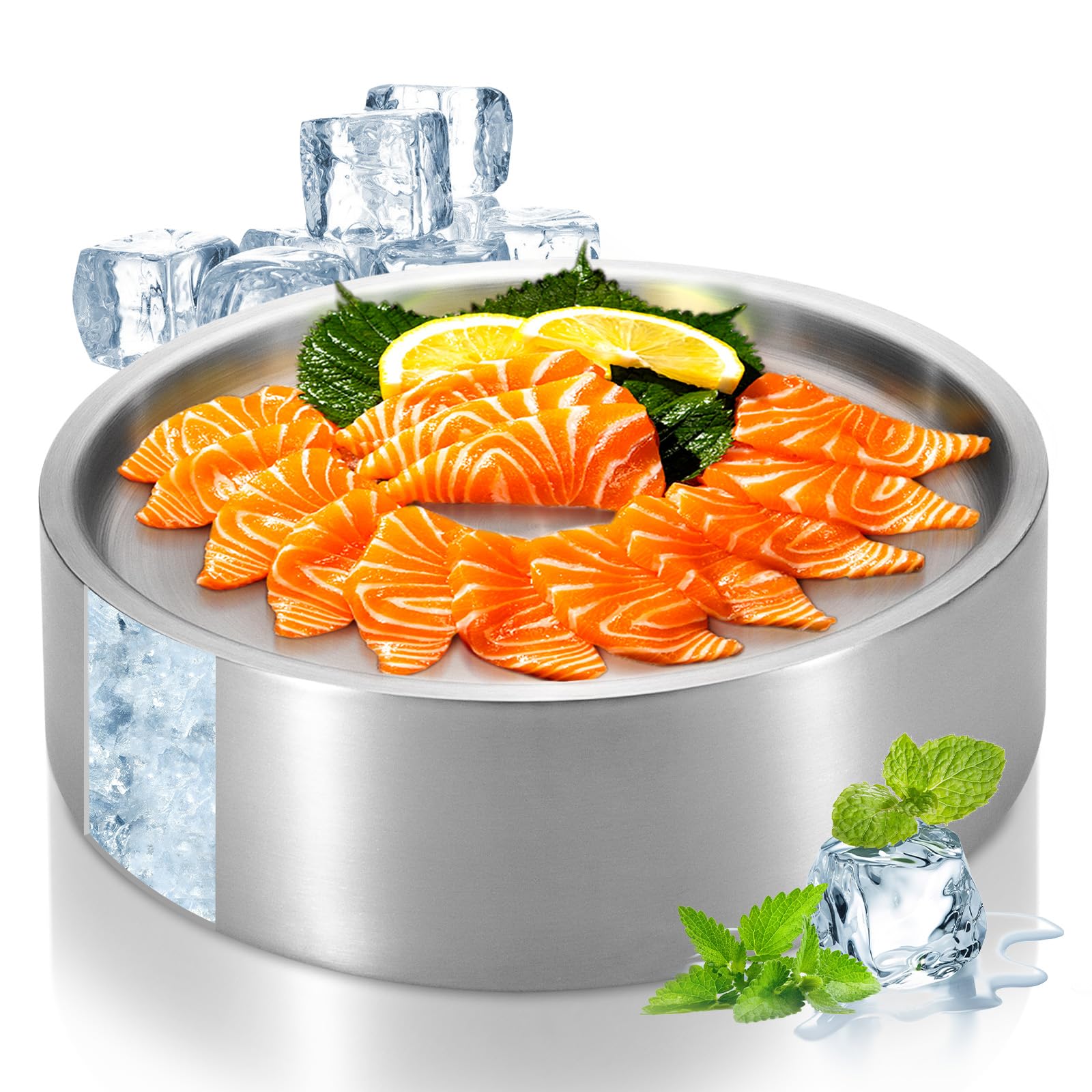 8.5 in Stainless Steel Chilled Serving Tray, Silver Cold Serving Tray ...