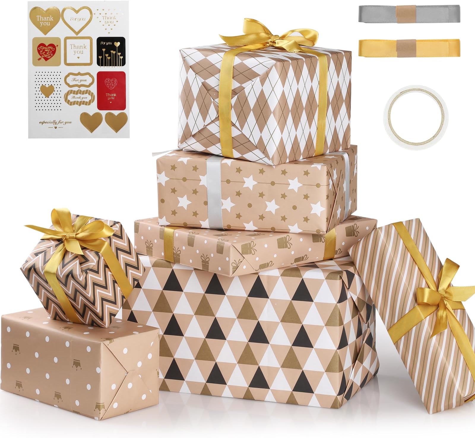 ZCOINS 8 Sheets 70x50CM Gift Wrapping Paper with Hanging Tags Strings ...