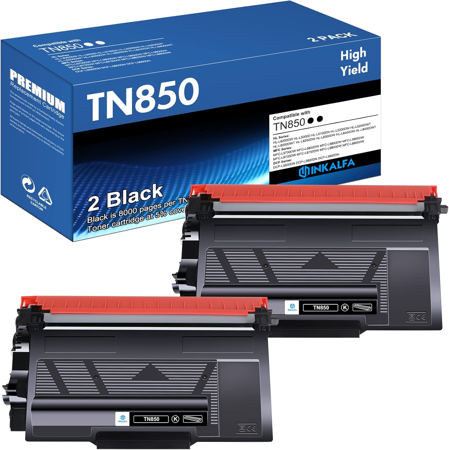 TN850 TN-850 TN 850 Toner Cartridge 2 Pack Black Replacement for ...