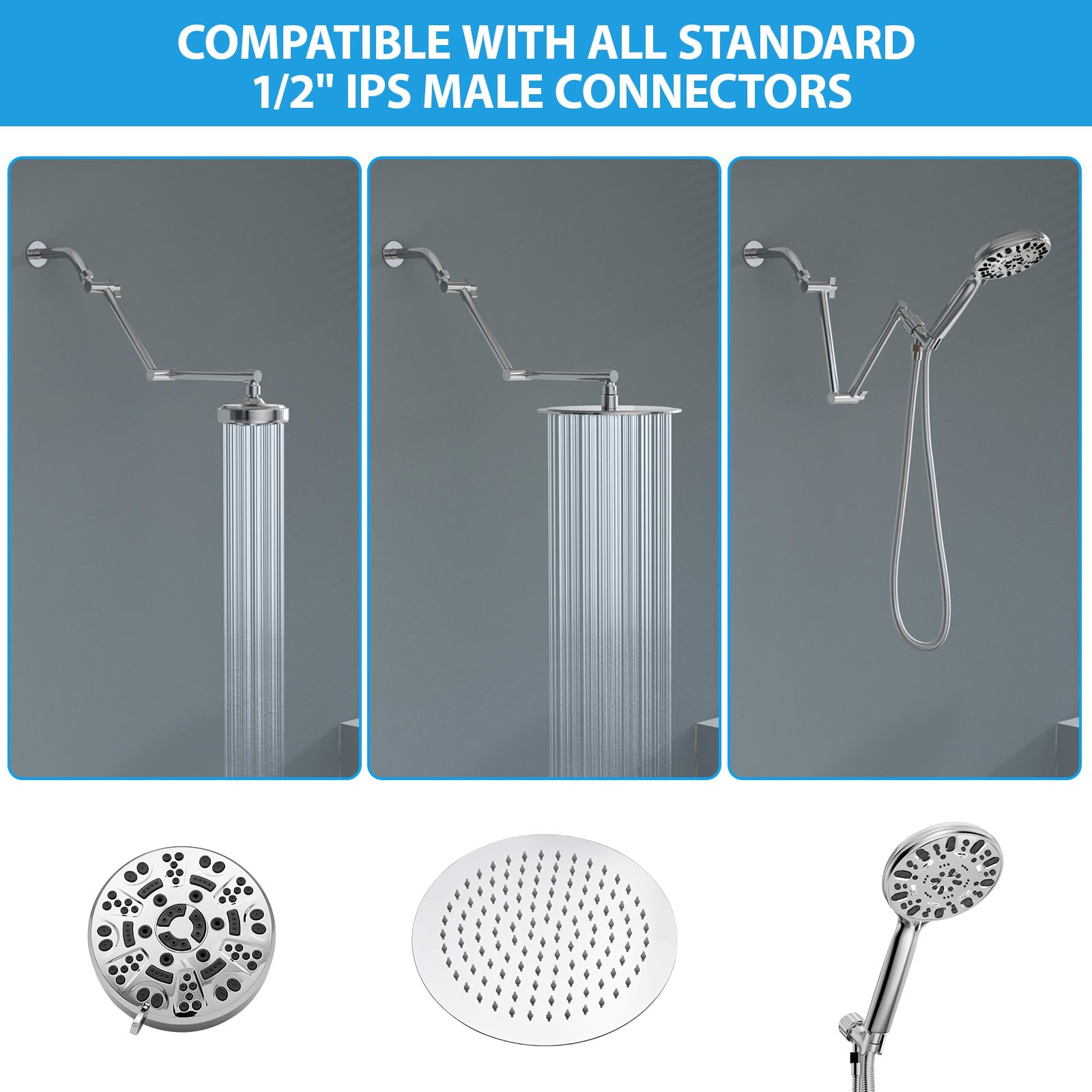 Snapklik.com : Lordear Foldable Shower Arm, 16 Inch Chrome, Adjustable ...