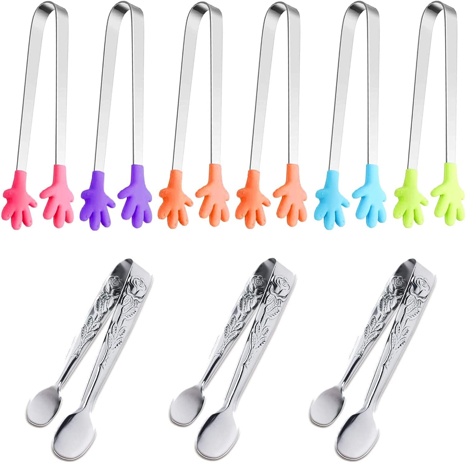 Amazon.com: 9PCS Mini Serving Tongs, 5Inch Hand Shape Food Tongs, 4Inch ...