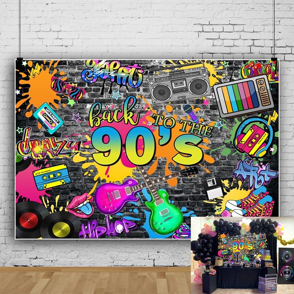 Amazon.com : 90s Backdrop for Party Decorations Hip Hop Graffiti Brick ...
