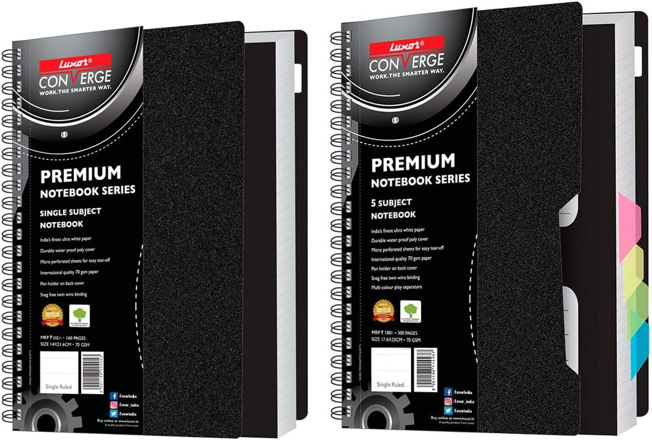 Luxor 5 Subject Single Ruled Notebook - B5, 70 GSM, 300 pages Single ...