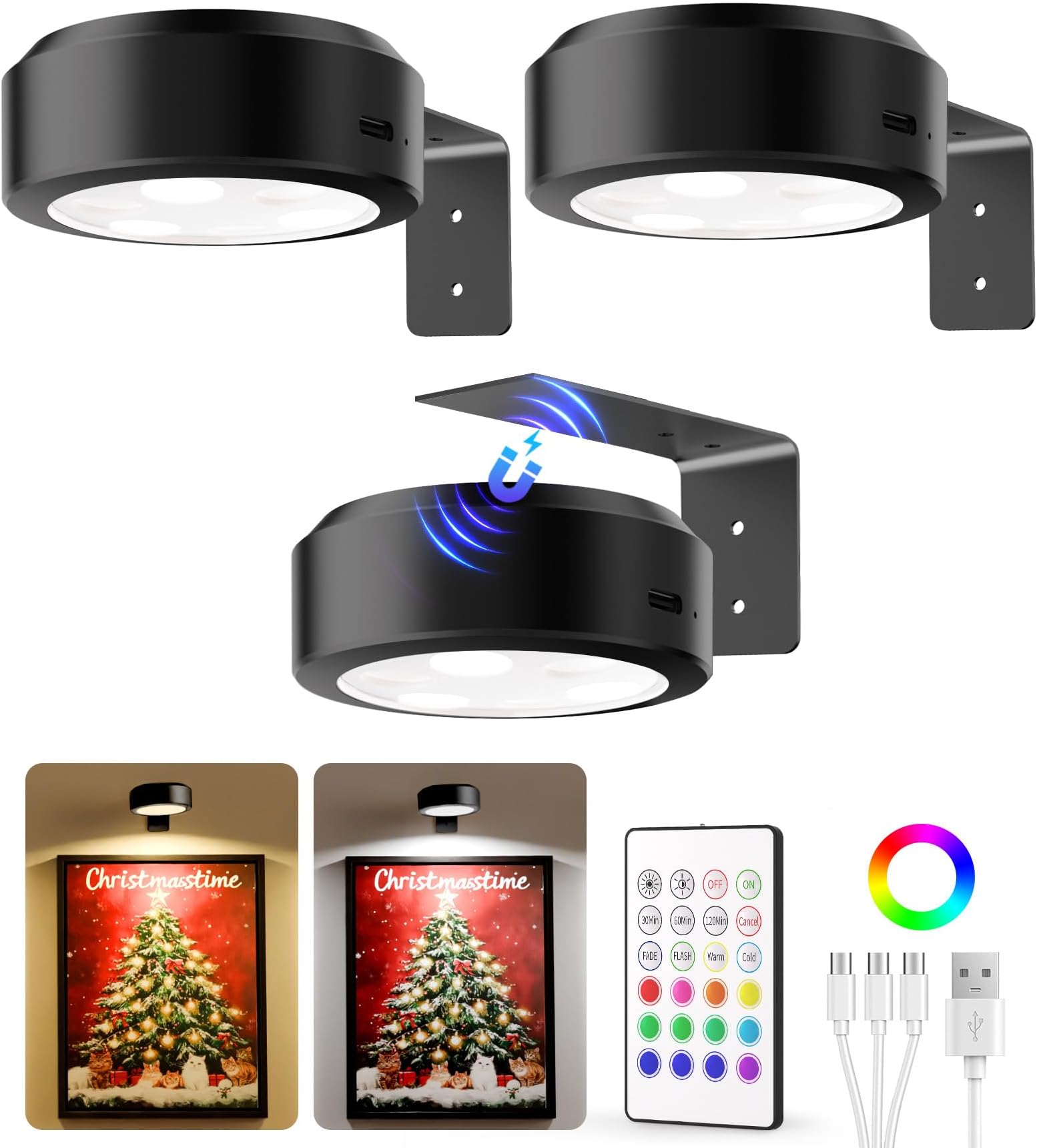 EZVALO Picture Lights for Wall with 2 Color Temps & 12 RGB,2000mAh ...