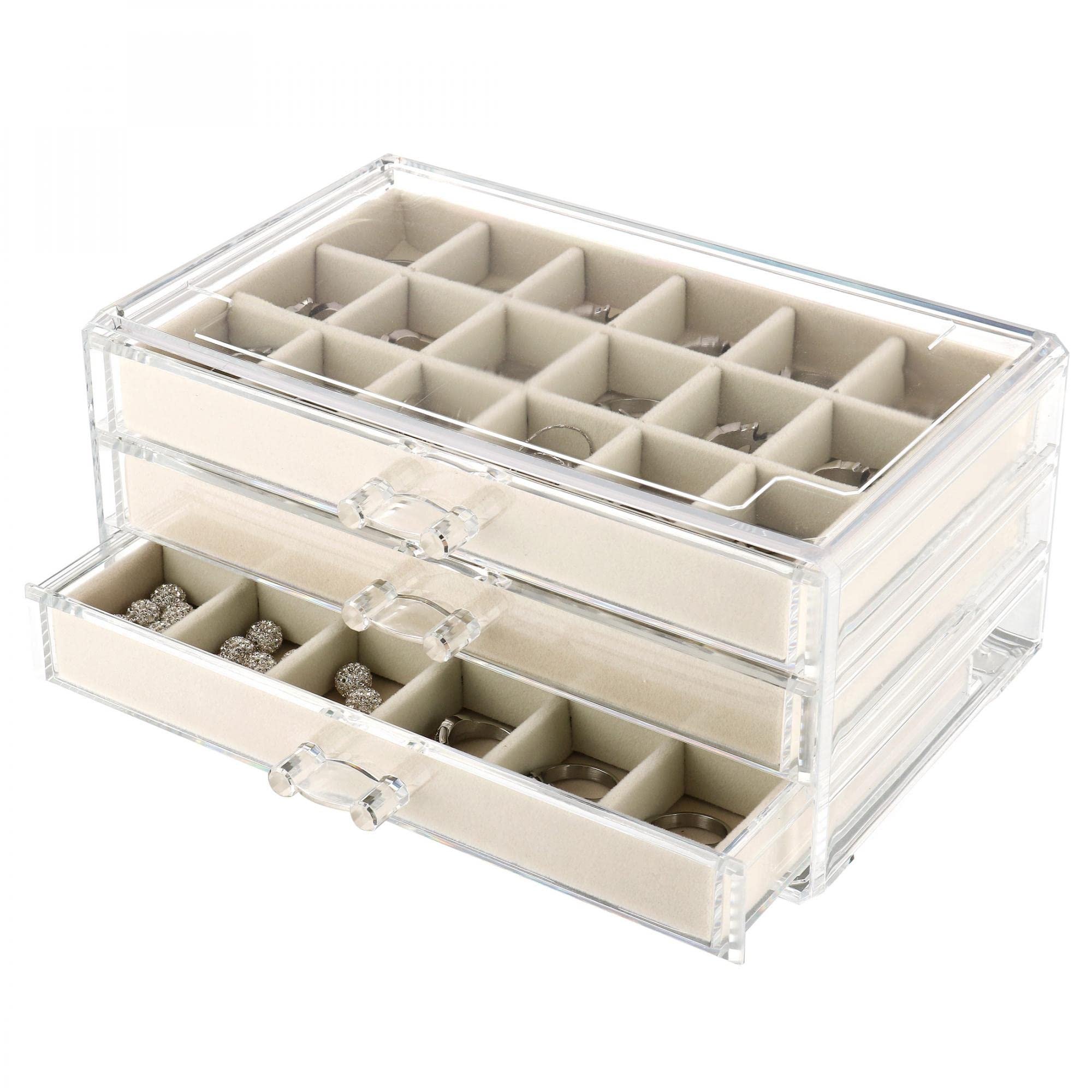 Milky Way Acrylic Jewelry Box for Women, 3 Drawers Velvet Clear ...