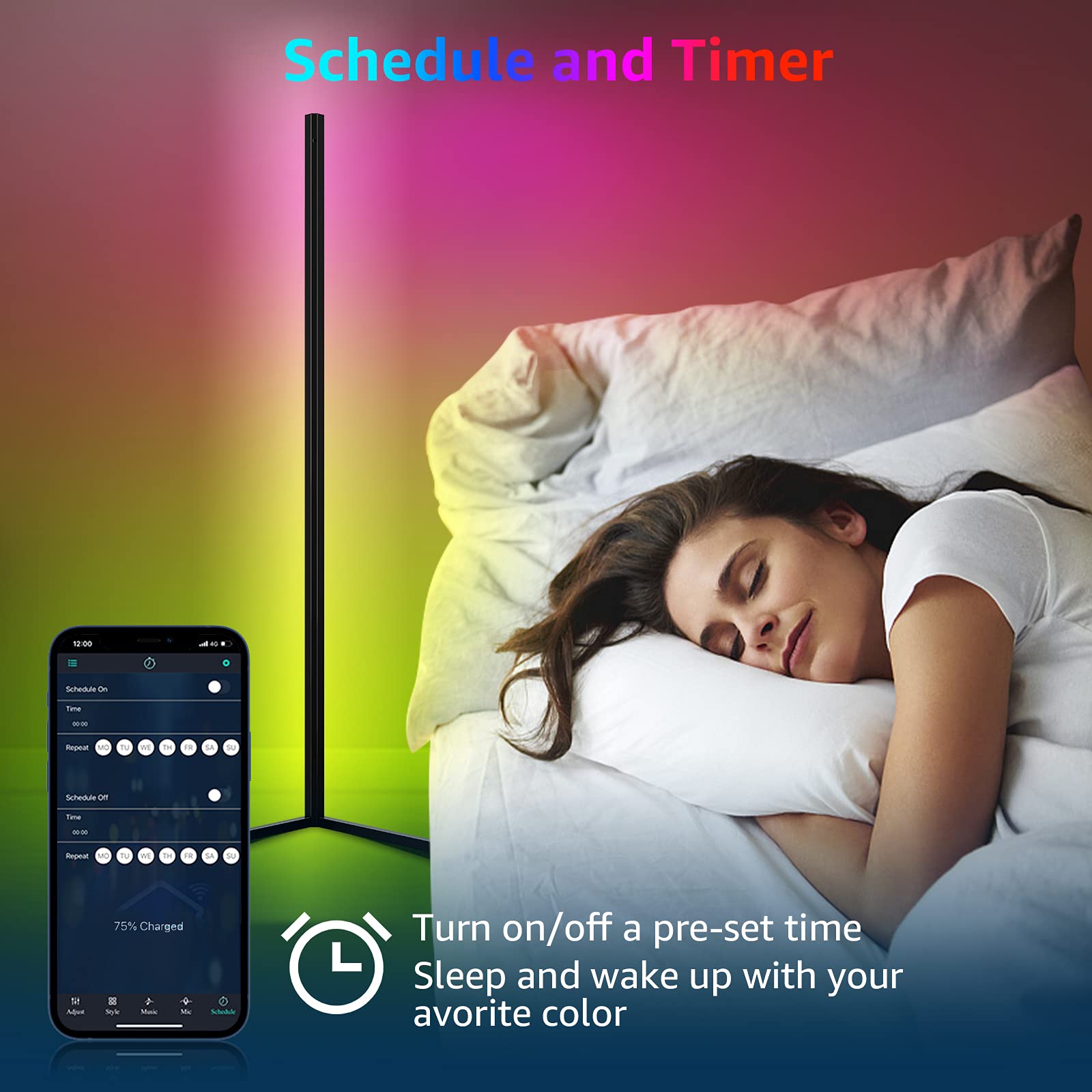 Modern Two Pack LED Corner RGB Floor Lamp,Updated Bigger Size , Smart ...