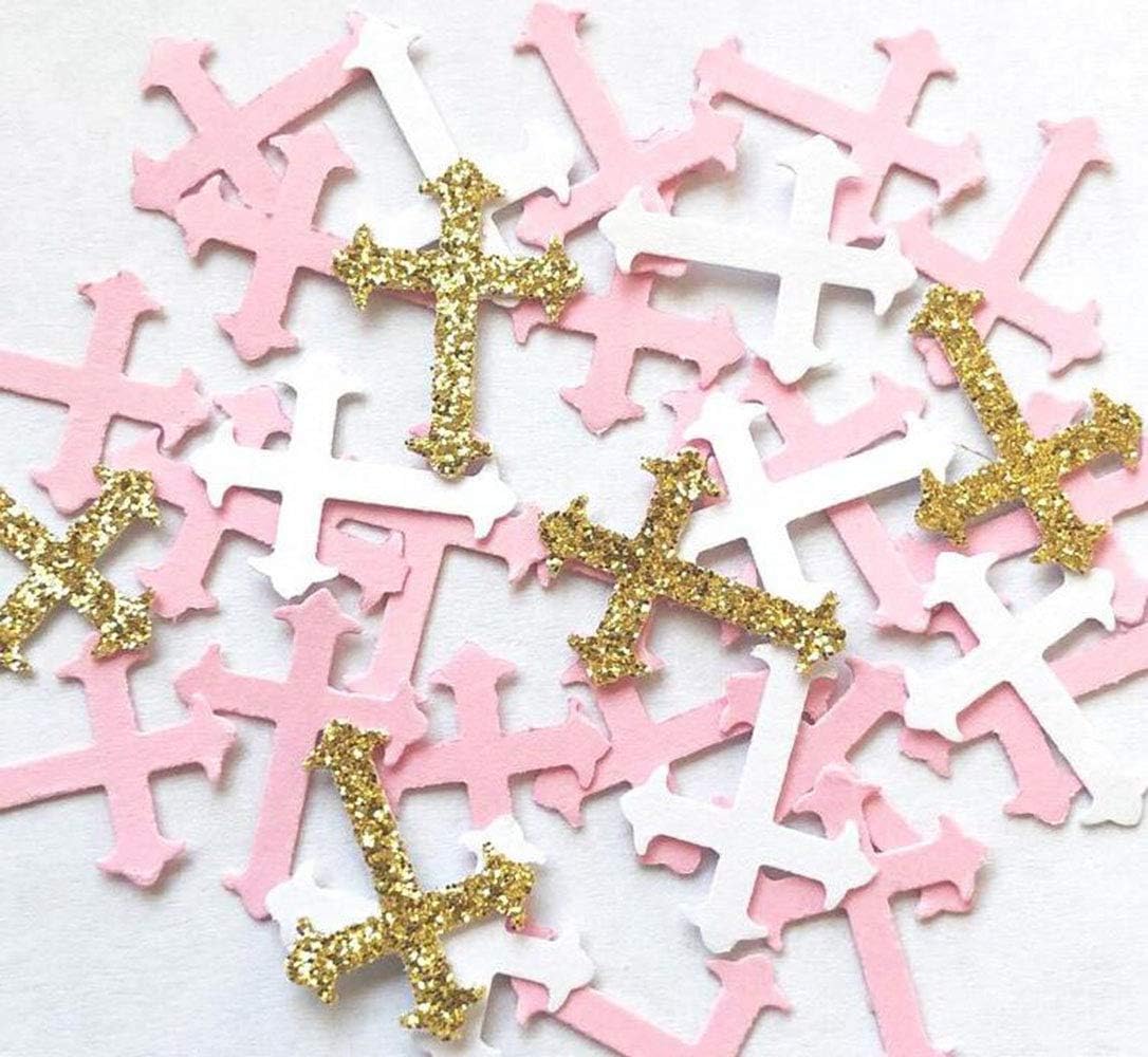 Amazon.com: 100Pieces 2.5inche Pink Gold White Glitter Cross Confetti ...