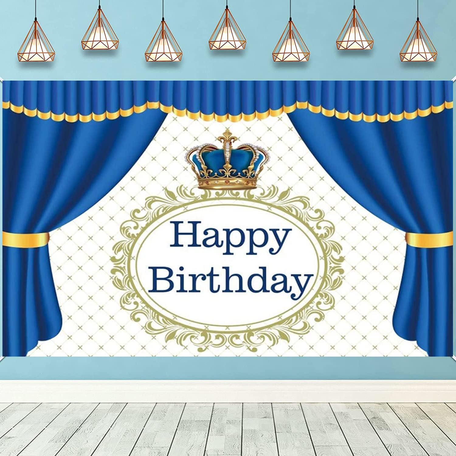 Amazon.com: Royal Blue Curtain Prince Backdrop Happy Birthday Backdrop ...