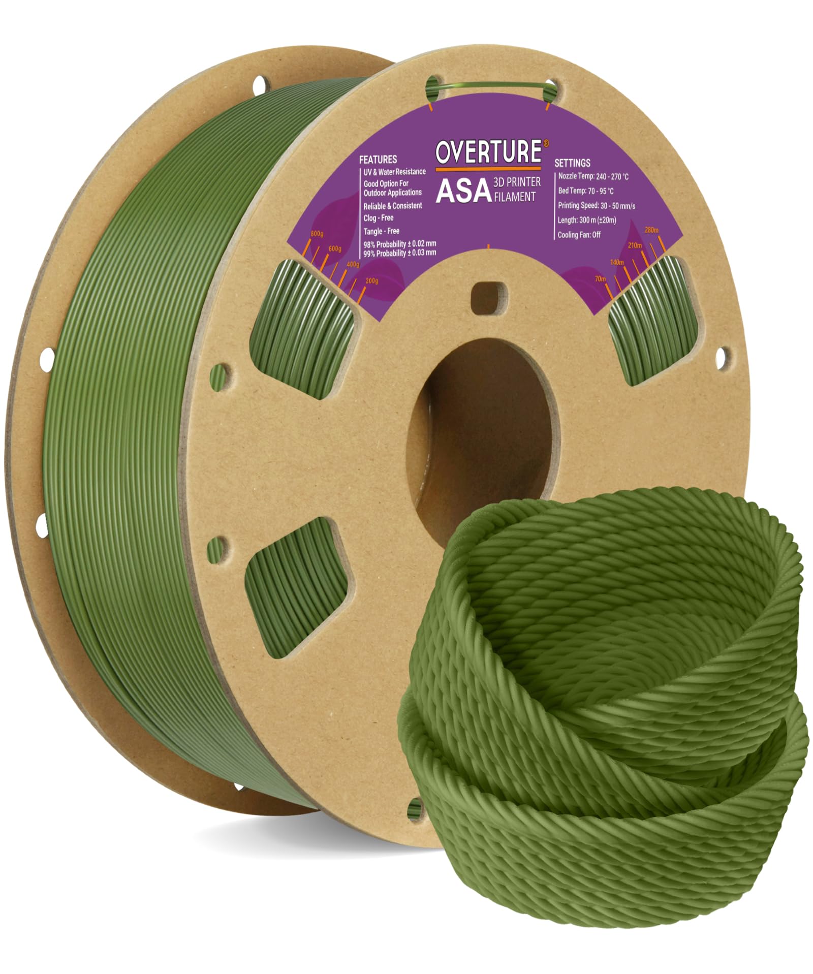 OVERTURE ASA Filament 1.75mm, 1kg Spool (2.2lbs) 3D Printer Filament ...