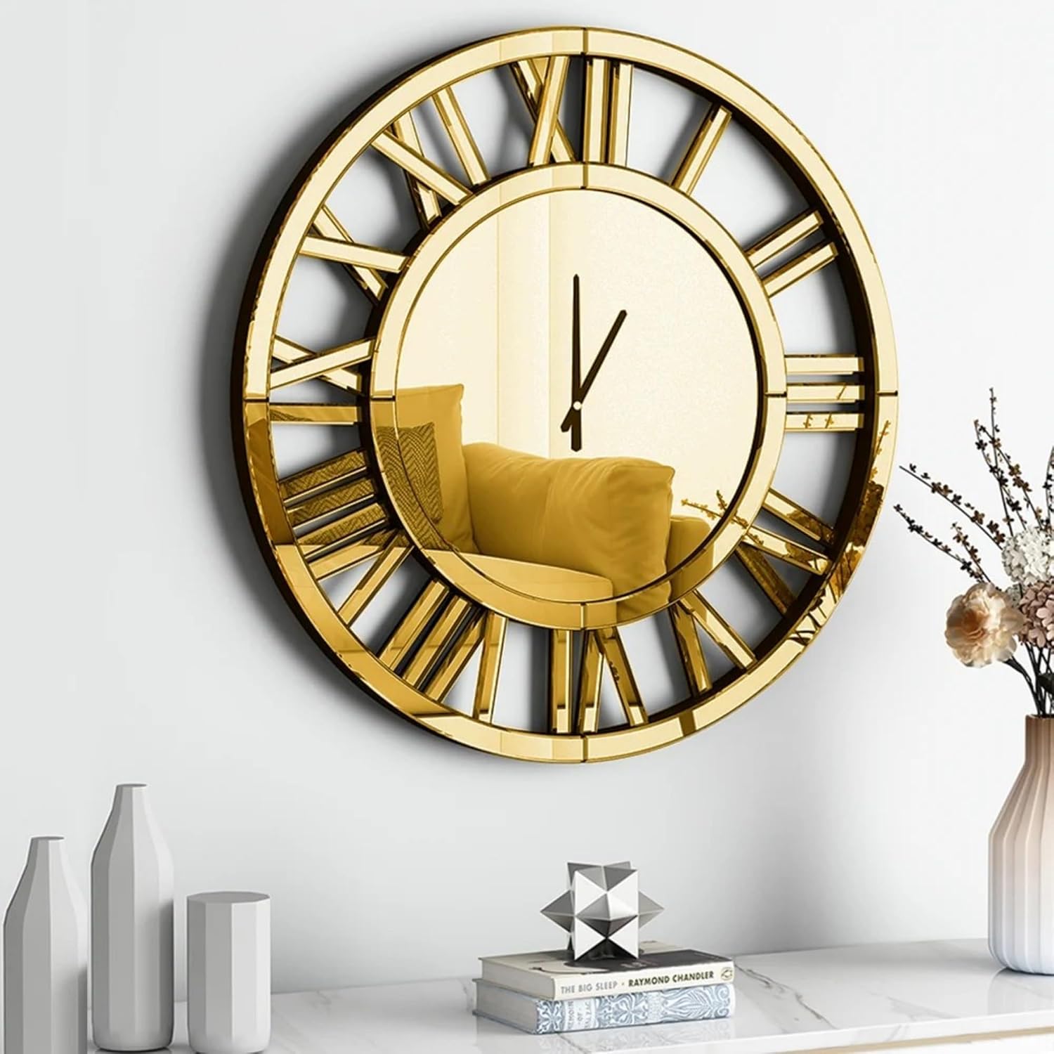Amazon.com: SHYFOY 18" Mirrored Wall Clock, Decorative Wall Clock with ...