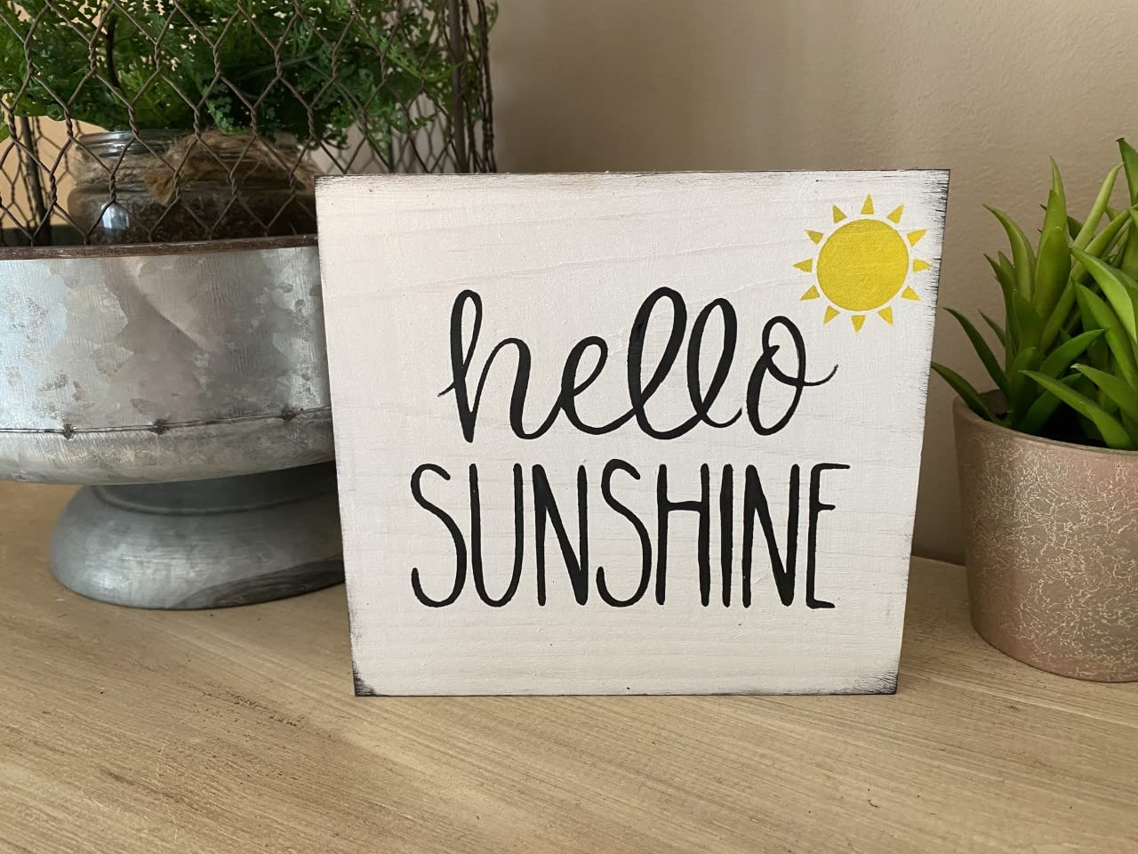 Hello Sunshine Spring Summer Farmhouse Tray Decor Wood Block Sign ...