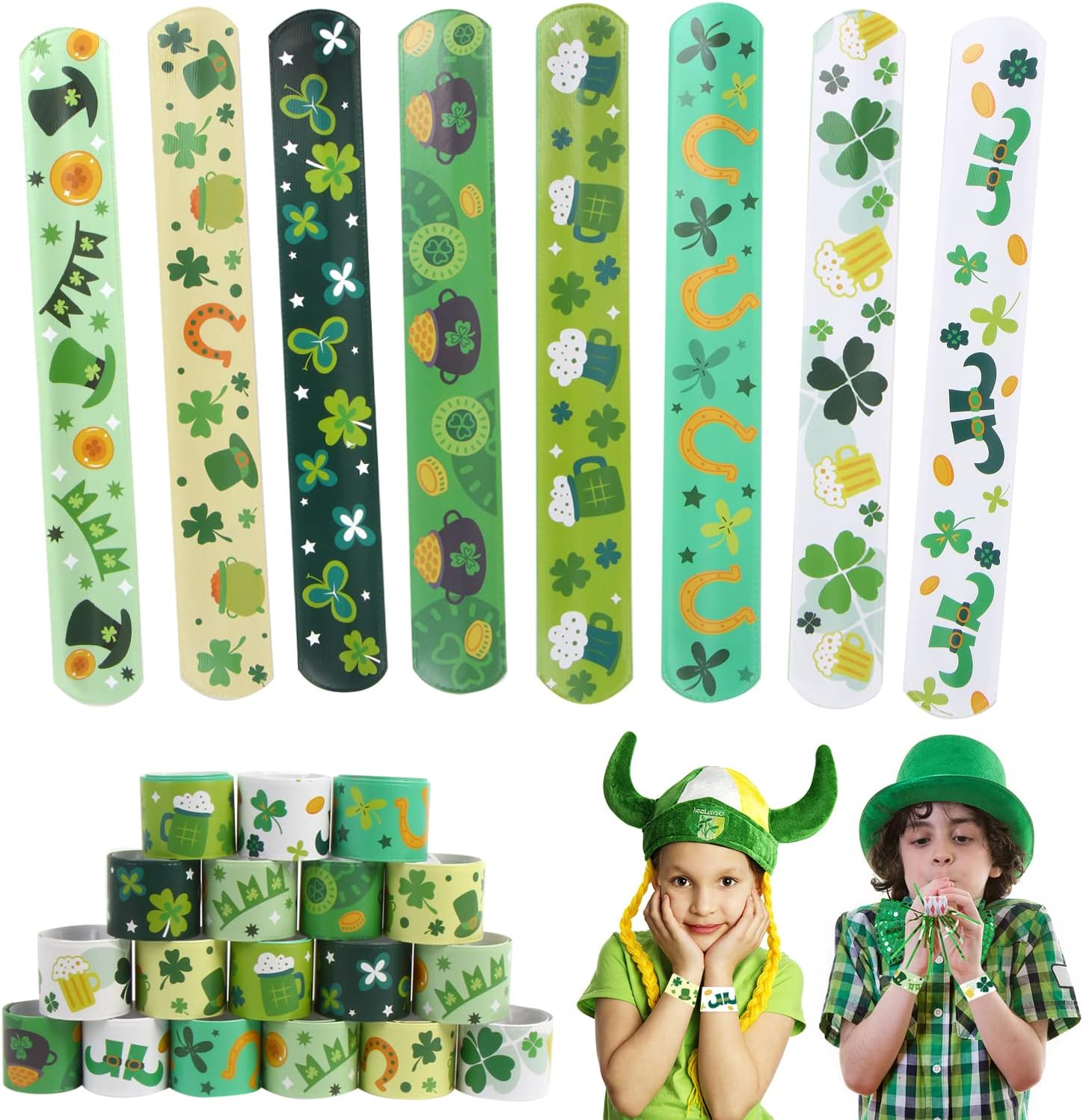 Amazon.com: CCINEE St. Patrick's Day Rubber Wristbands Green Shamrock ...