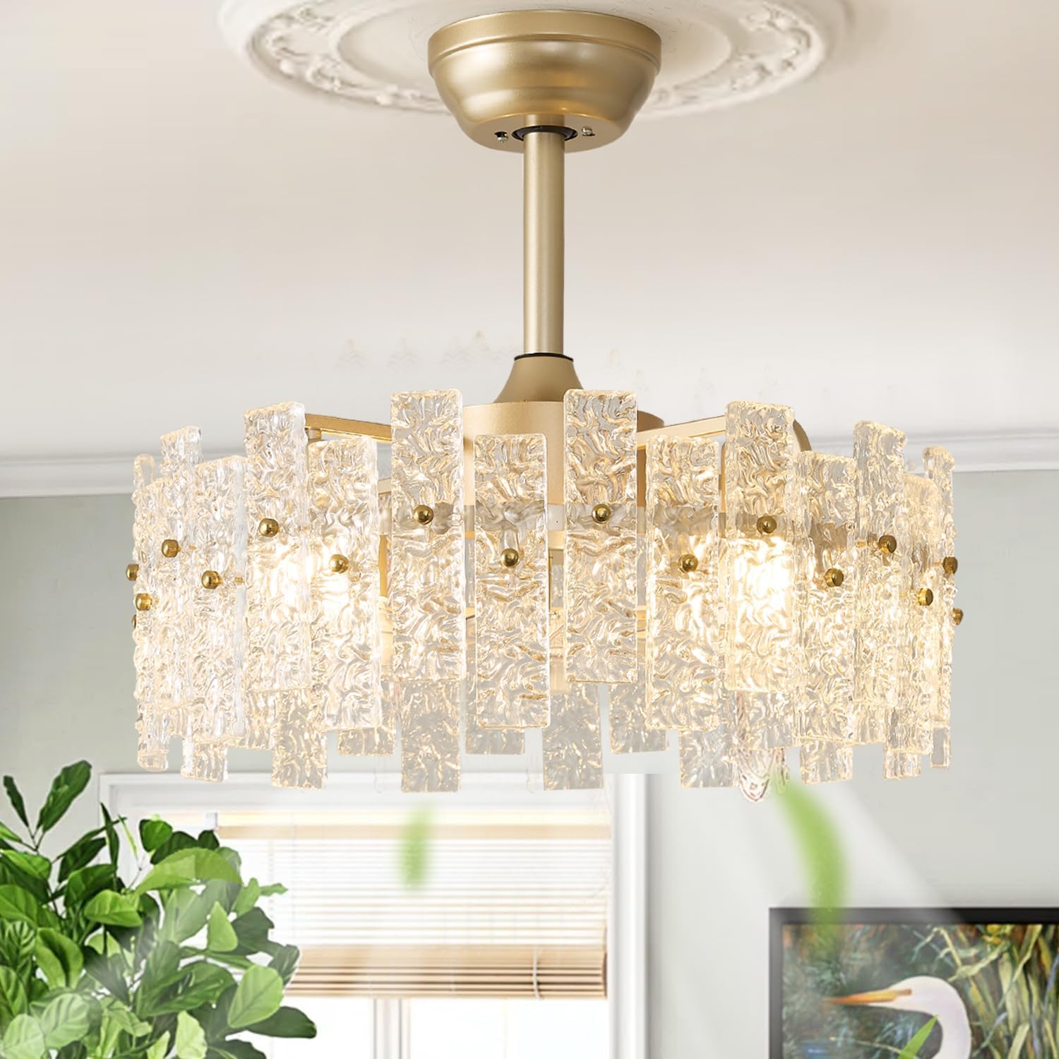 shitougu 20inch Gold Crystal Fandelier Ceiling Fan with Light, Gold ...