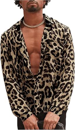 Amazon.com: GORGLITTER Men's Cheetah Print Button Down Shirts Cheetah ...
